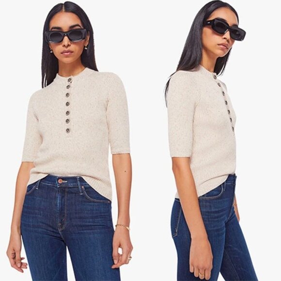 MOTHER | Sweaters | Nwt Mother Eye Catcher Henley Ribbed Cream Sweater ...